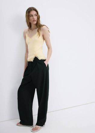 Mango Top d&eacute;tail dentelle jaune pastel - Femme - XS - MANGO