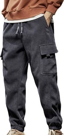 Generic Pantalon cargo en velours côtelé pour homme - Pantalon de travail cargo souple - Pantalon de jogging à revers - Pantalon de sport élégant avec cordon 