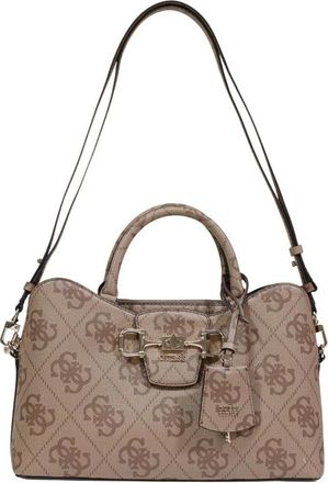 Guess Femme, Sacs, Beige, Taille: ONE Size Sac &agrave; main imprim&eacute; avec bandouli&egrave;re et fermeture &eacute;clair