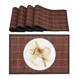 Relaxdays Tischset, 4er Set, Bambus, Stoff, rutschhemmend, 45x30 cm, Teller, Esstisch, eckiges Platzset, braun/schwarz