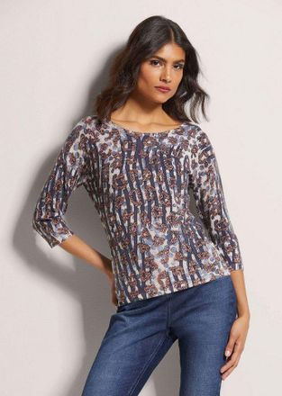 Madeleine Strickpullover Edler Druckpullover mit 3/4-Arm Animal-Design und U-Boot-Ausschnitt als modische Highlights
