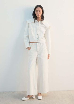 Mango Veste en jean &agrave; revers blanc cass&eacute; - Femme - XS - MANGO