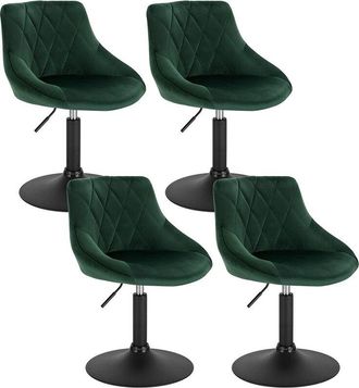 Woltu Woltu - Lot de 4 Tabourets de bar si&egrave;ge bien rembourr&eacute; en velours, Hauteur r&eacute;glable pieds en m&eacute;tal, Vert Fonc&eacute;