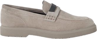 Brunello Cucinelli Monili-Embellished Suede Loafer - Gray