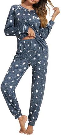 Ekouaer Ensemble de Pyjama Femme Coton Pyjama &agrave; Manches Longues Pyjama Hiver avec Col Rond Imprim&eacute; &Eacute;toiles