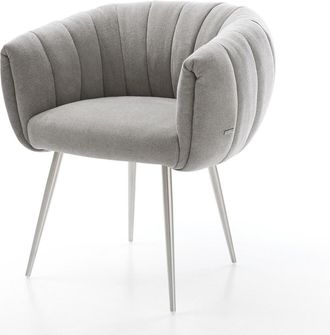 DELIFE Esszimmerstuhl Jada-Flex Strukturstoff Soft Grau 4-Fu&szlig; konisch Edelstahl Taschenfederkern, Esszimmerst&uuml;hle