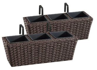 Gartenfreude Polyrattan Balkonkasten Blumenkasten 2 Stück inkl. Aufhängung, 47 x 17 x 17 cm, mit 3-er Kunststoffeinsatz, mocca