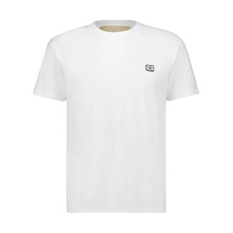 Valentino Garavani Baumwoll-Jersey-T-Shirt mit kurzem Arm und VLogo-Patch - - Tops - Herren - Beige - 2XL