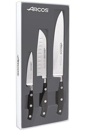 Arcos Ensemble de Couteaux Forg&eacute;s 3 Pi&egrave;ces en Acier Nitrum - Lame Fine avec Bord Lisse, Petit et L&eacute;ger, Poign&eacute;e Ergonomique en Polyoxym&eacute;thyl&egrave;ne POM - Couleu