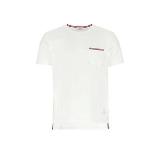 Thom Browne Homme, Tops, Blanc, Taille: XL RWB Tee-shirt &agrave; Poche en Jersey de Poids Moyen