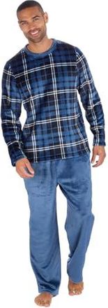 Undercover Pyjama en polaire douce de qualit&eacute; sup&eacute;rieure pour homme, Carreaux denim/bleu marine, L
