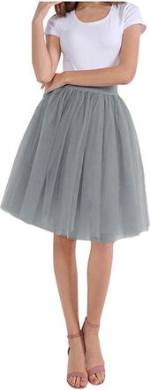 Minetom Damen T&uuml;llrock Rockabilly Tutu Rock Hohe Taille Ballett Unterrock Kurz Petticoat Vintage Karneval Party Knielang Unterrock Skirt Khaki S