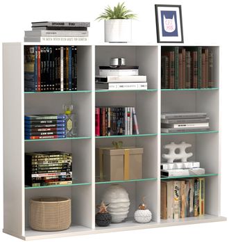 VCM Holz CD DVD Standregal B&uuml;cherregal Raumteiler Deko Regal Glas Zilas L