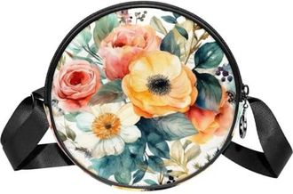 Generic Petit sac &agrave; bandouli&egrave;re rond pour femme, motif floral avec fermeture &eacute;clair, bretelles r&eacute;glables, style d&eacute;contract&eacute;, pour femmes et filles