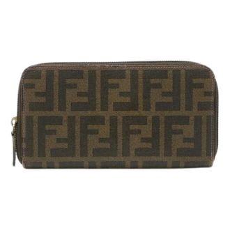 Fendi Portefeuille zipp&eacute; rond Pre-owned Zucca Pattern PVC/Cuir - Femme - Pre-owned - Brun - Taille: ONE Size