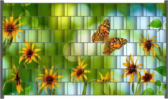 Wallario Zaun Sichtschutz Windschutz für EIN- und Doppelstabmattenzäune in der Größe Breite 2,50m x Höhe 1,40m, Motiv: Blumen mit Schmetterling