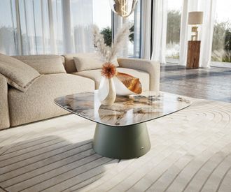 DELIFE Couchtisch Edge Boot 90x90 cm Keramik Patagonia Poliert Borna Effektfinish Titan, Couchtische