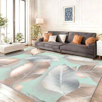 Generic Vert Clair Argent Tapis pour Salon 120 x 170 cm, Lavables avec Dos Antid&eacute;rapant, Tapis &agrave; Poils Courts Imprim&eacute; Moderne Luxe Aquarelle Feuille De Banani