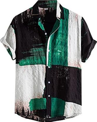 Generic Chemises hawa&iuml;ennes tropicales pour homme - Chemise hawa&iuml;enne des Cara&iuml;bes - Palmier - Plage - Chemise de croisi&egrave;re boutonn&eacute;e - Manches courtes - Tend