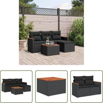 vidaXL vidaXL Canap&eacute; jardin - Salon de jardin 5 pcs avec coussins noir r&eacute;sine tress&eacute;e