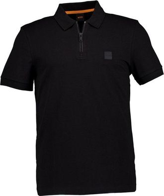 Boss Orange by Hugo Boss BOSS Orange Herren Zip-Polo schwarz Baumwoll-Piqué