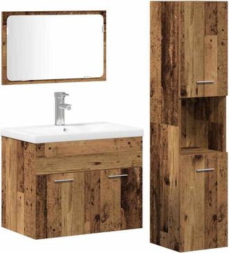 vidaXL vidaXL Ensemble de mobilier de salle de bain avec &eacute;tag&egrave;re 4 pcs Marron