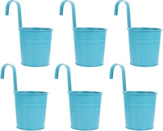 Cabilock Hängende Blumentöpfe Blau Metall Blumentopf Aufhängen Abnehmbar Haken Rustikale Eisen Kunst Balkontopf 6 Stück Sukkulenten Pflanzen Behälter Balkon Ga