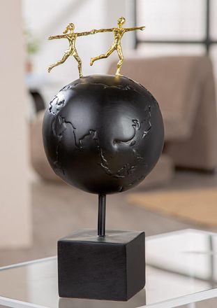 Gilde Skulptur Around The World, Kunstharz, schwarz, matt, metallische Optik, Erde & Paar, 34 cm hoch