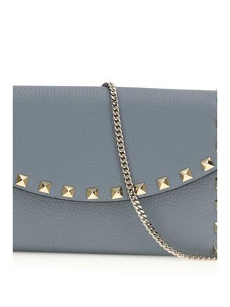 Valentino Garavani Womens Chain Wallet Rockstud Stone Grey Calf Leather & Purses