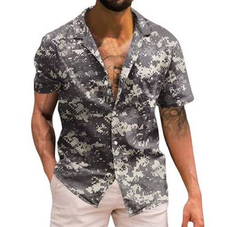 Generic Chemise &agrave; manches courtes pour homme, chemise boutonn&eacute;e imprim&eacute;e, chemise d&eacute;contract&eacute;e &agrave; revers - Haut d&eacute;t&eacute; l&eacute;ger &agrave; motifs, durable et confortable - H