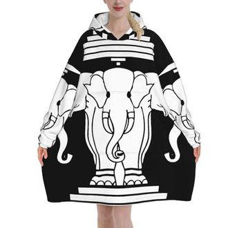 Generic Trois &eacute;l&eacute;phants Laos Couverture &agrave; capuche pour femme et homme adulte surdimensionn&eacute;e pour une couverture douce et chaude