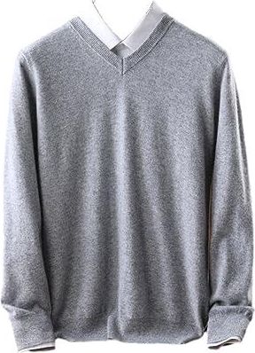 Generic Pull tricoté en laine pour homme Col en V Pull standard en laine, Gris clair 9, XL