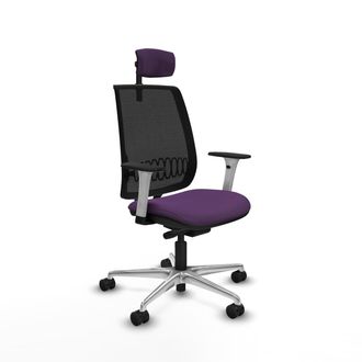 Piqueras y Crespo Ergonomischer B&uuml;rostuhl, Kopfst&uuml;tze, verstellbare Arme, h&ouml;henverstellbare Lendenwirbelst&uuml;tze und h&ouml;henverstellbares Kopfteil, Schwarz / Violett