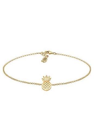 Elli Femme Bracelet de Cheville Ananas Tropical 925 Argent Plaqué Or - 22cm