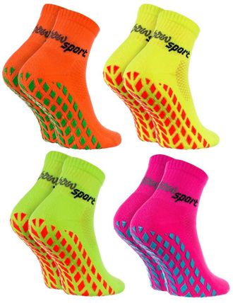 Rainbow Socks Neo ABS Sport Socks - Damen Herren Neon Sneaker Sport Stopper Socken - 4 Paar - Orange Gr&uuml;n Gelb Rosa - Gr&ouml;&szlig;en 42-43