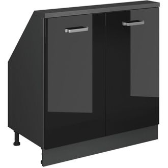 Vicco Meuble de rangement sous pente Rion, Noir brillant/Anthracite, avec 2 portes, Vicco