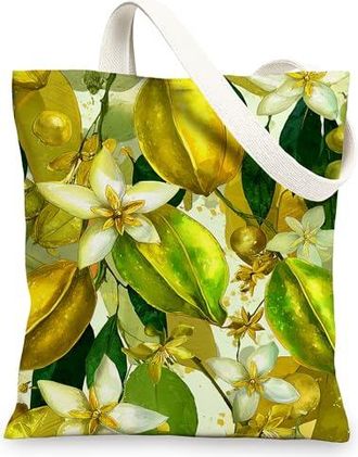 Generic Sacs fourre-tout en toile florale, sacs à provisions réutilisables, respectueux de lenvironnement, légers et lavables, bandoulière C, vert, 13x15 Inch
