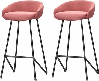 Generic Niedrige Barhocker (66/76 cm) mit Samtbezug und Fu&szlig;st&uuml;tze, ideal f&uuml;r Caf&eacute;s, Pubs, K&uuml;chen, Tresen und Esszimmer