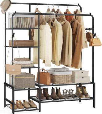 Songmics Kleiderst&auml;nder, offener Kleiderschrank, Garderobenst&auml;nder mit 7 Ablagen, Metallrahmen, Kleiderstange, f&uuml;r Schlafzimmer, Wohnzimmer, Eingangsbereich, s