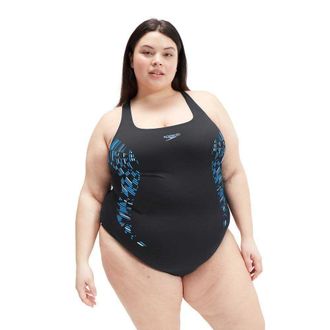 Speedo Placement Medalist Plus Badeanzug für Damen, Navy/Blau, 46