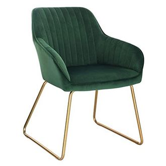 Woltu Chaise de Salle à Manger Moderne, Fauteuil Scandinave, Coiffeuse, pour Salle de Séjour, Chambre à Coucher, Cuisine, en Velours et Métal Vert Foncé BH2