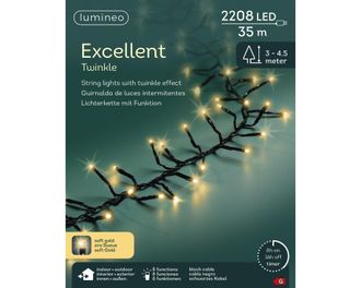 Lumineo EXCELLENT TWINKLE Lichterkette 2.208 LED 35 m Soft Gold - 8 Lichtfunktionen & Timer 8 h, IP44 wetterfest, 40 m Gesamtl&auml;nge inkl. 5 m Zuleitung, LED We
