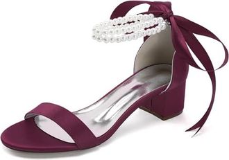Generic Chaussures Mariage Femme Talon Bloc Bout Ouvert Talons Bas Sandales Mode &Eacute;t&eacute; Satin Mari&eacute;e Dress F&ecirc;te Hauts 4.5Cm,Burgundy,35 EU