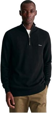 GANT Halfzip Pull À Demi-Zip en Coton Piqué, Black, L Homme