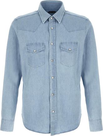 Tom Ford Homme, Chemises, Bleu, Taille: 2XL Denim Chambray Western Shirt