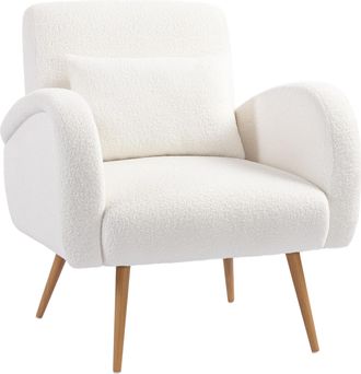 HOMCOM Sessel gepolsterter Loungesessel mit Armlehnen, Lendenkissen, Lesesessel Relaxsessel mit Metallbeine, Fleece-Optik, Polstersessel für Schlafzimmer Woh