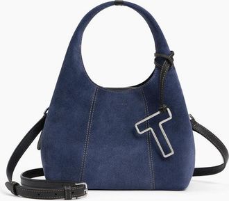 Le Tanneur Petit sac &agrave; main Juliette en cuir su&egrave;de effet denim