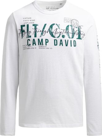 Camp David Herren Longsleeve mit Used Prints Opticwhite, XXXL