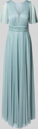 Christian Berg Cocktail Schimmerndes Maxikleid mit V-Ausschnitt und Taillenband