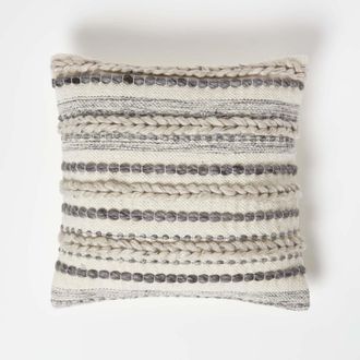 Homescapes Kelim Kissen FYN grau-wei&szlig; gestreift, Sofa-Kissen 45x45 cm, Boho Kissen mit F&uuml;llung